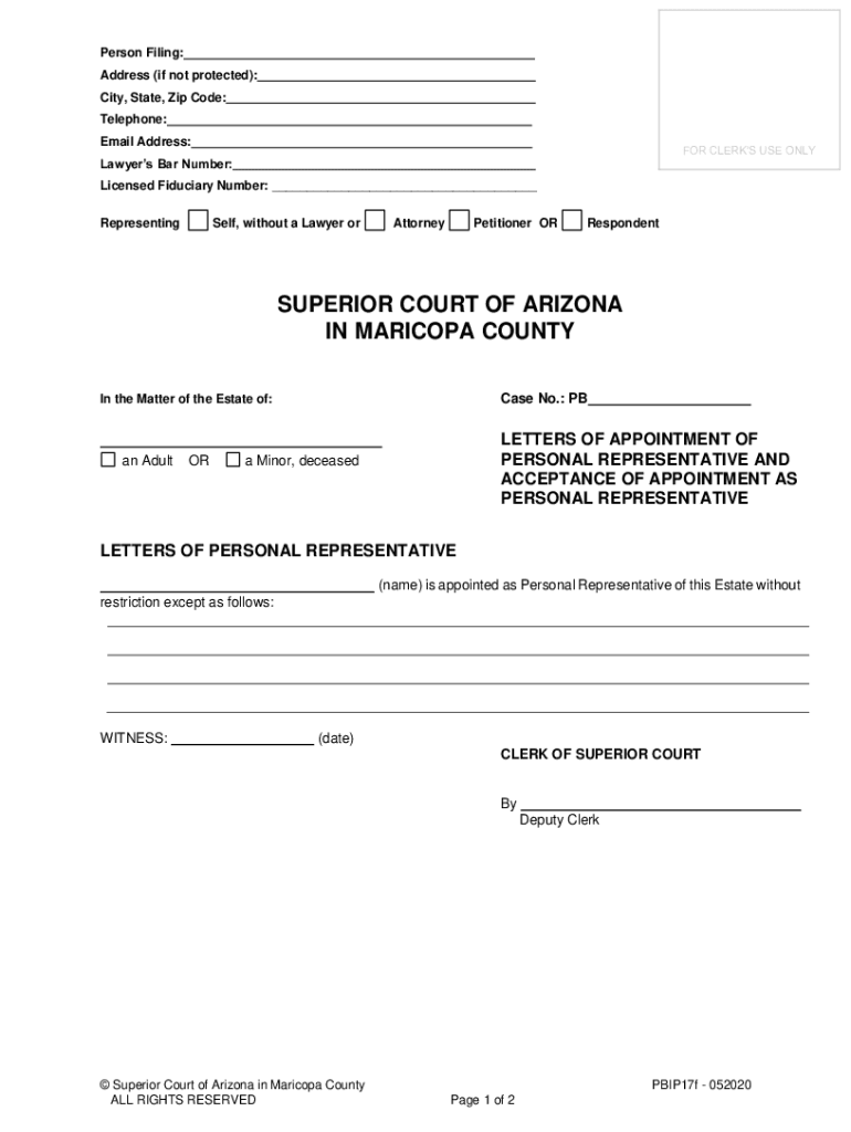 Fillable Online superiorcourt maricopa LETTERS OF APPOINTMENT OF Fax Email Print - pdfFiller