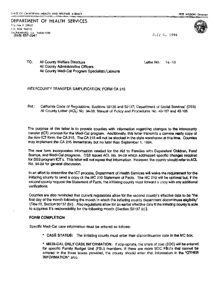 Fillable Online INTERCOUNTY TRANSFER SIMPLIFICATION, FORM CA 215 Fax ...