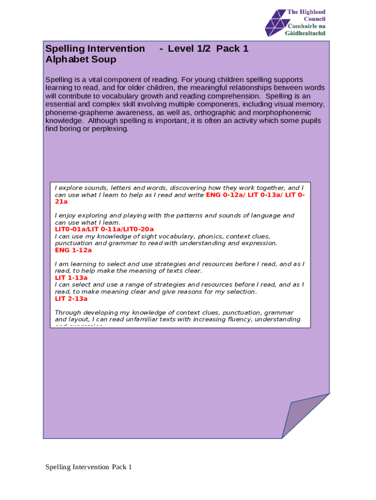 Spelling Intervention - Level 1/2 Pack 1 Alphabet Soup Doc Template ...