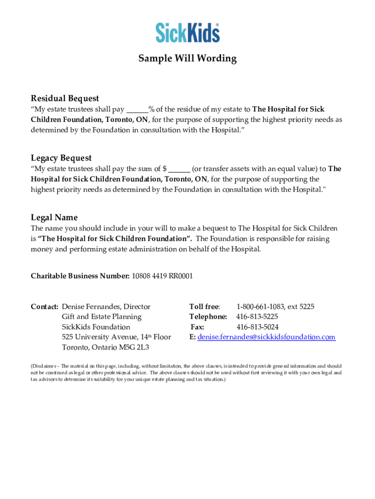 Fillable Online For a Will or Bequest Fax Email Print - pdfFiller