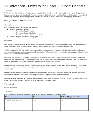 Cambridge C1 Advanced CAE Writing: Sample Report Doc Template | pdfFiller