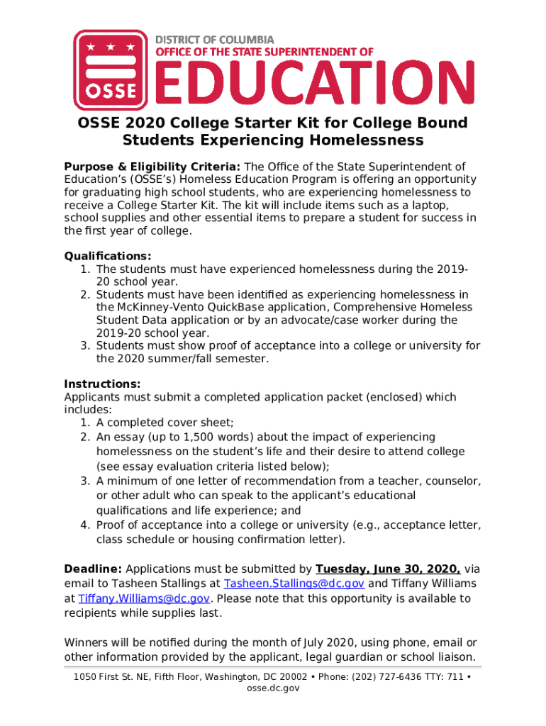 Higher Education: College Starter Kitsosse - DC.gov - osse dc Doc ...