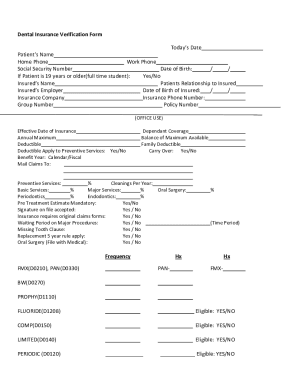 Fillable Online Free Dental Insurance Verification FormPDFWord Fax ...