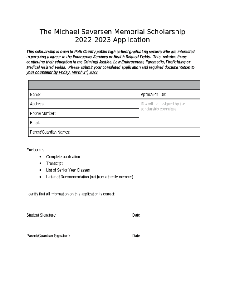 About MikeMichael Seversen Memorial Scholarship Doc Template | pdfFiller