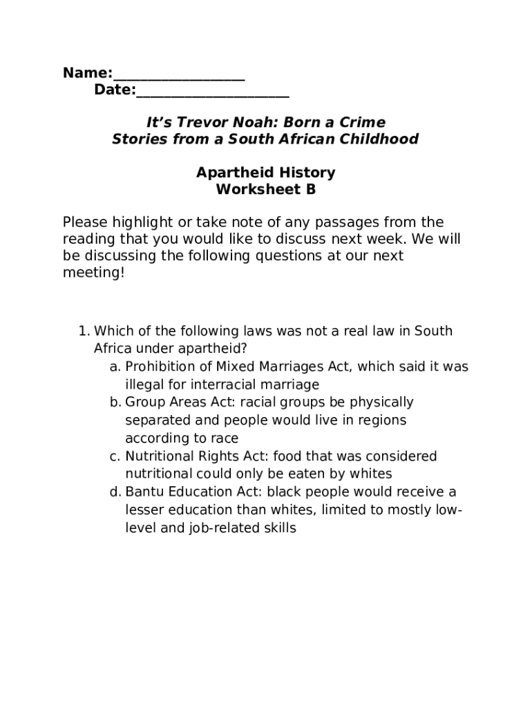 Apartheid History Chapter Questions Worksheet B.docx Doc Template ...