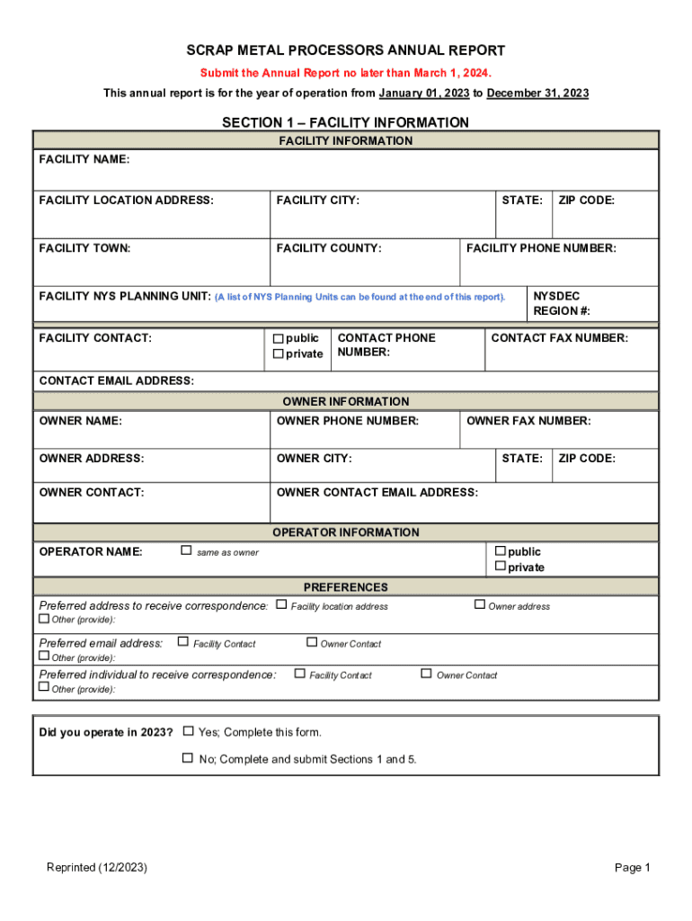 Fillable Online dec ny Scrap Metal Processors Annual Report. Scrap ...