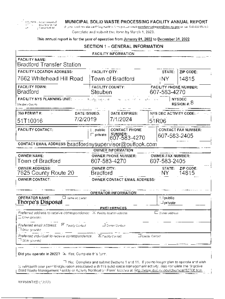 Fillable Online Bradford Permitted Transfer Facility Annual Report. Permitted Transfer Facility ...