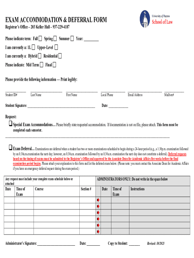 Fillable Online exam accommodation & deferral form Fax Email Print ...