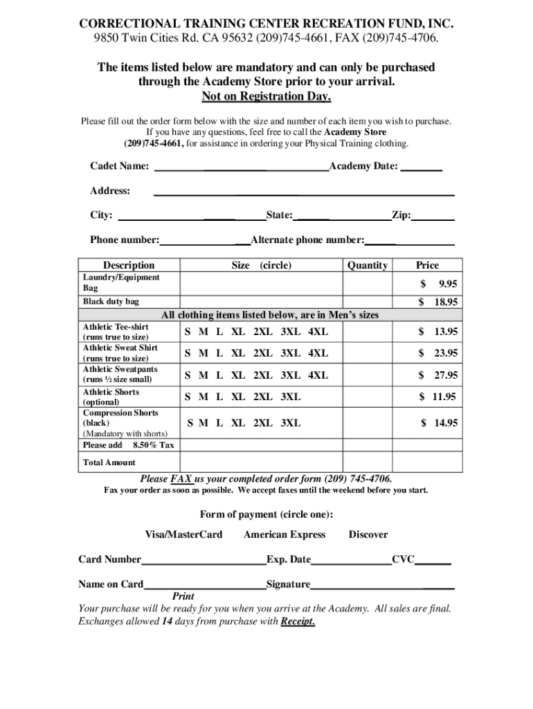 Fillable Online Cdcr Academy Store - Fill Online, Printable, Fillable ...