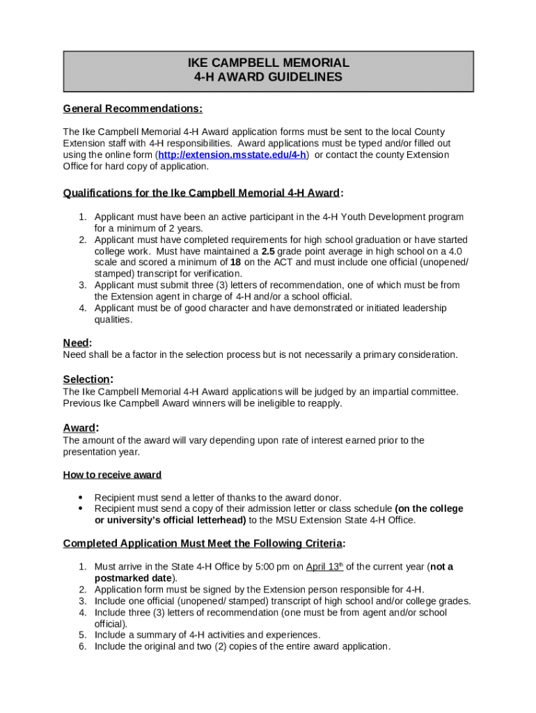 ike campbell memorial 4-h award application Doc Template Doc Template ...