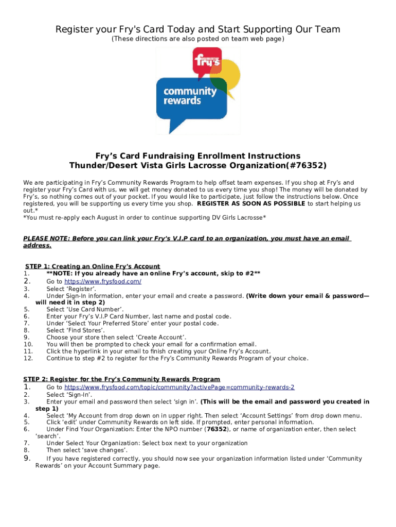 Fry's Community Rewards Fundraising Program Doc Template | pdfFiller
