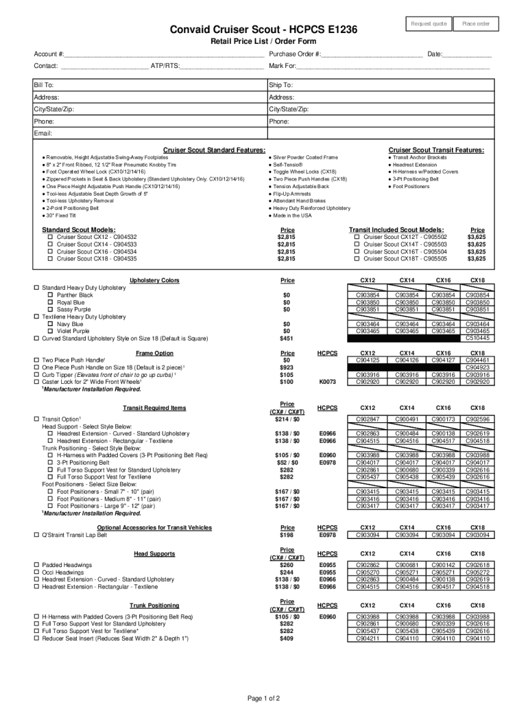 Fillable Online Convaid Cruiser Scout - HCPCS E1236 Fax Email Print ...
