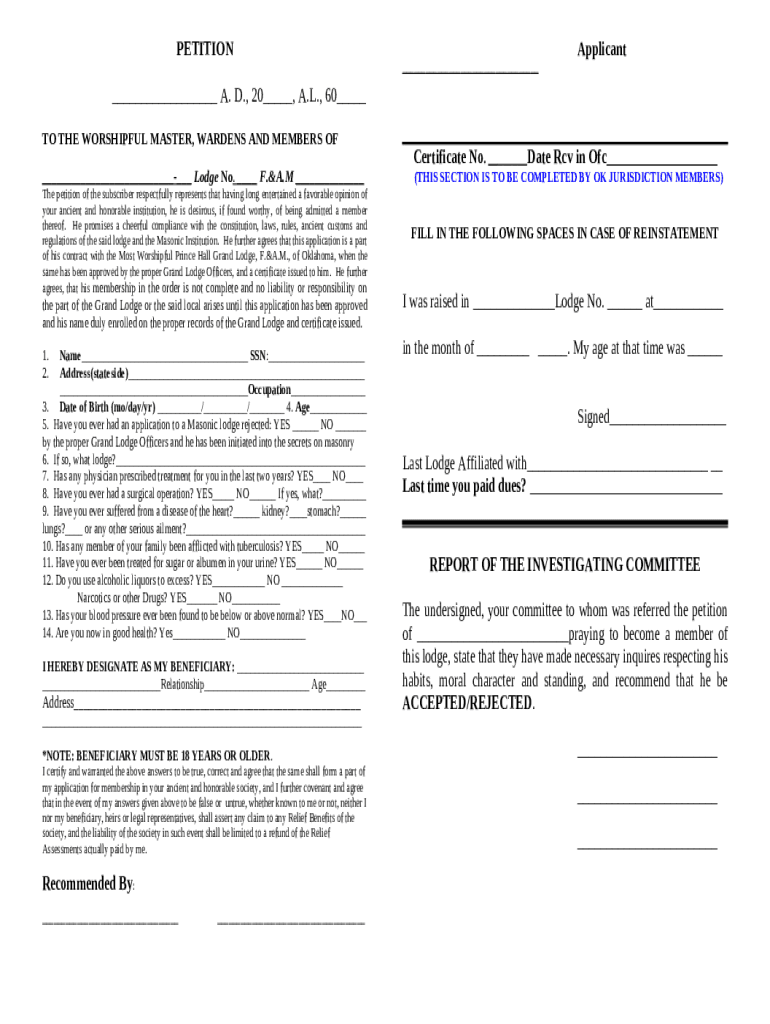 To The Worshipful Master, Wardens, and Brethren of the ... Doc Template ...