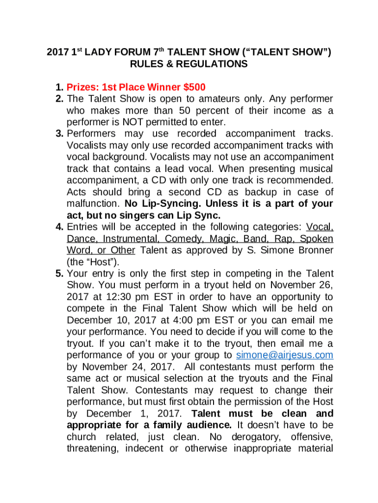 judges' decisions are final. If you have any ... - Talent Show Doc ...