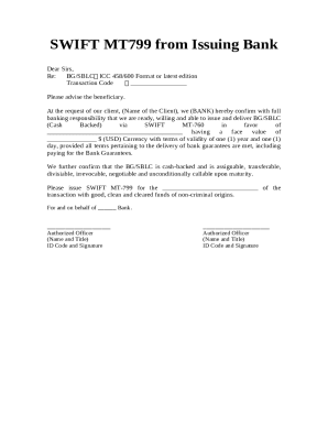 TEXT FOR THE SWIFT MT 799 PRE-ADVICE FOR A SBLC ... Doc Template ...