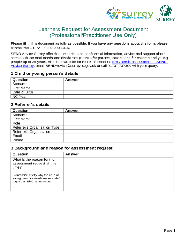 Learners Request for Assessment Document (Professional/Practitioner Use ...