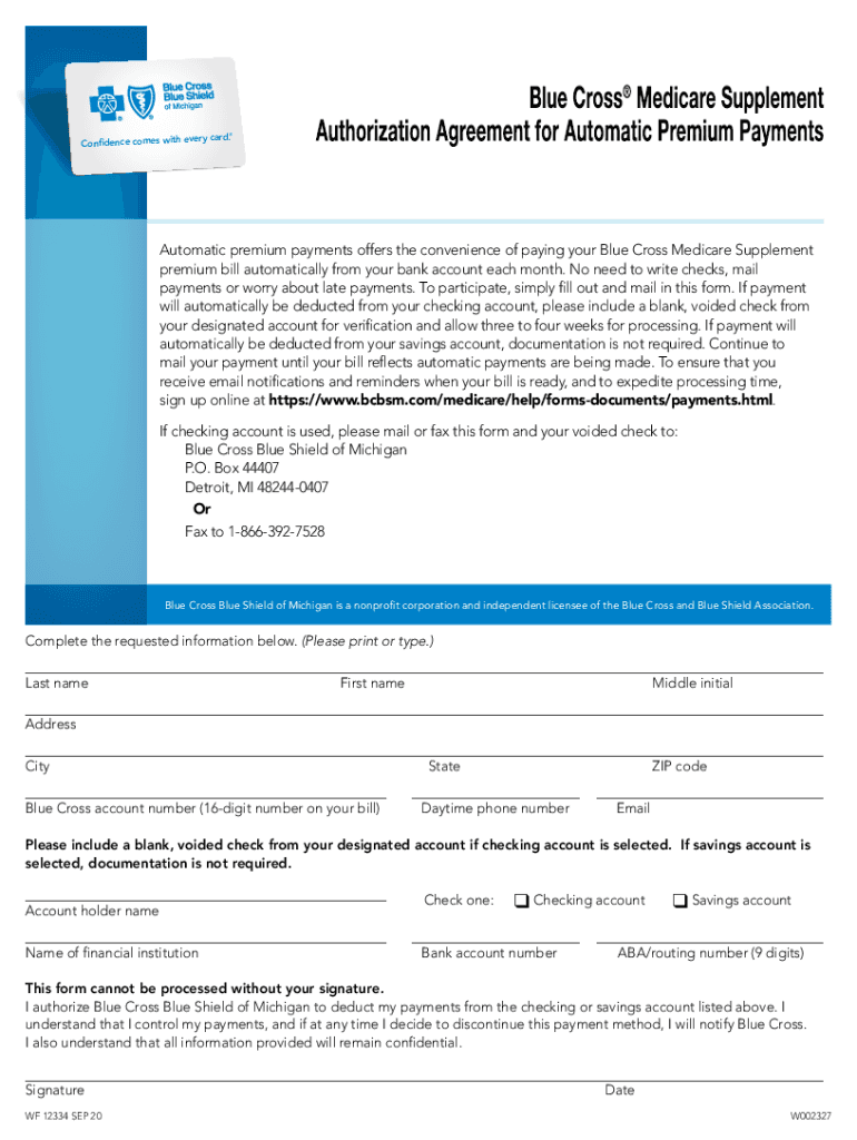 Fillable Online Blue Cross Medicare Supplement Authorization Agreement ...