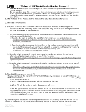 Waiver of HIPAA Authorization for Research Doc Template | pdfFiller