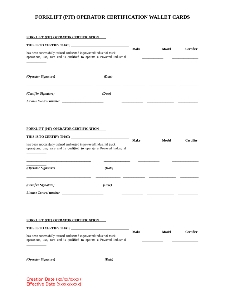 Powered Industrial Truck (PIT) Certification Doc Template | pdfFiller