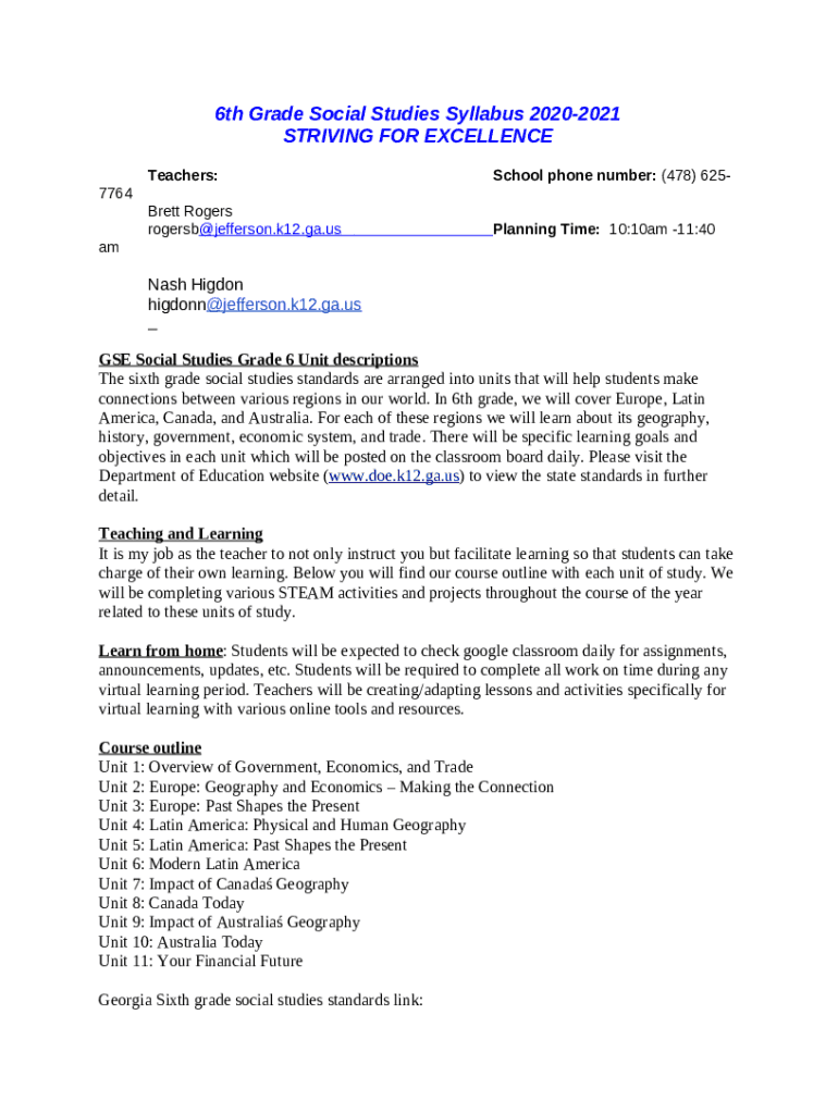 Grade 6 - Social Studies Georgia Standards of Excellence ... Doc ...