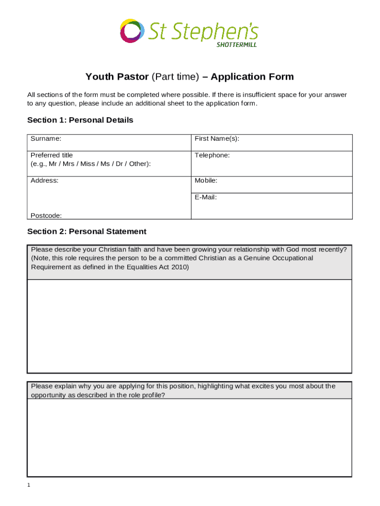 Is it plausible to be a youth pastor as a part-time job ... Doc Template | pdfFiller