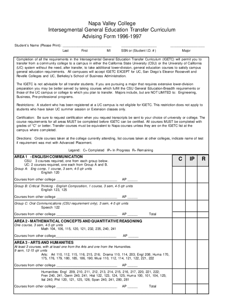 Fillable Online IGETC General Education: Certificate of Achievement Fax ...