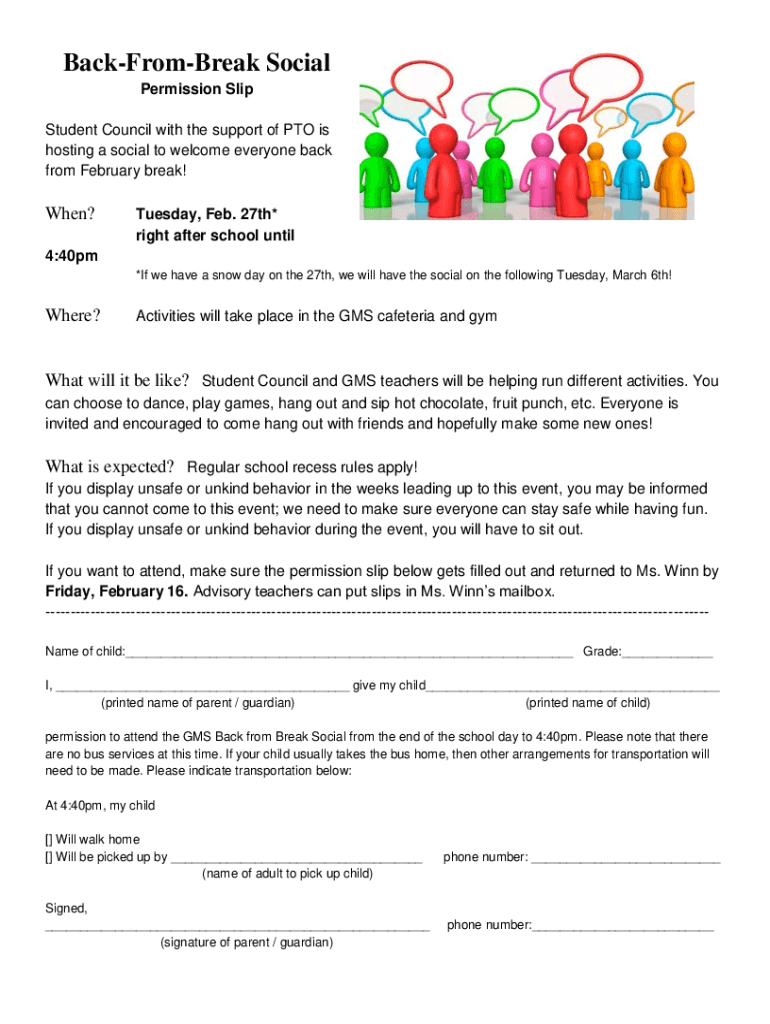 Fillable Online Permission Slip RequestBUA Student Council Fax Email ...