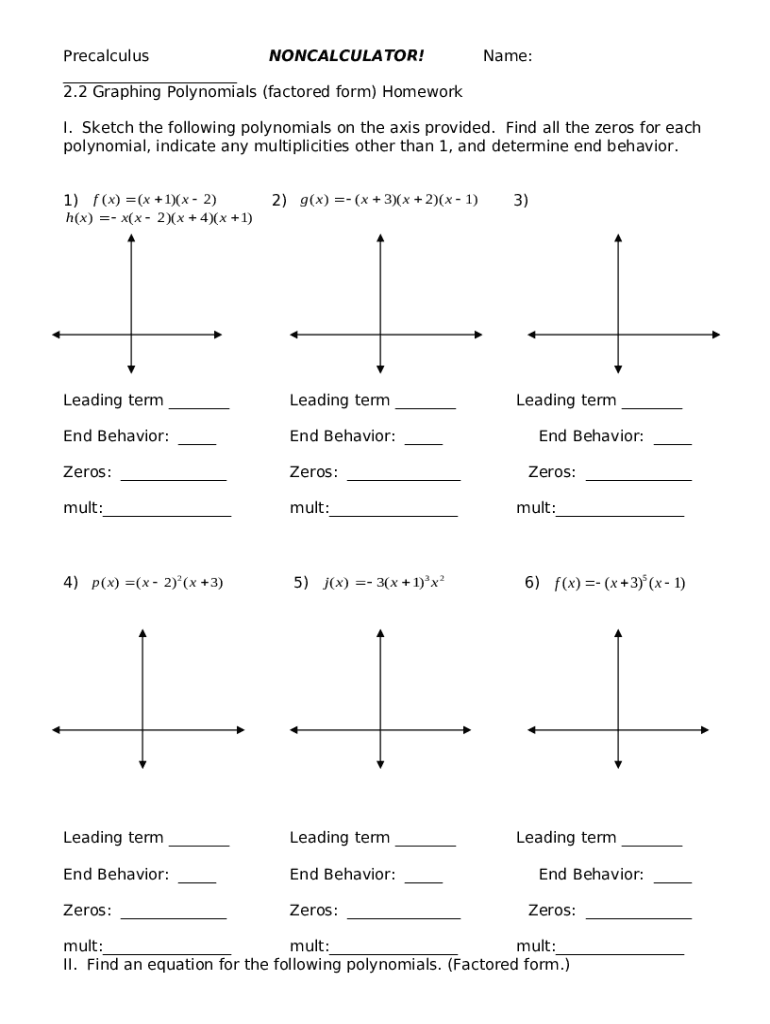 Topic 2 Homework: Graphing Polynomials (factored ) Doc Template | pdfFiller