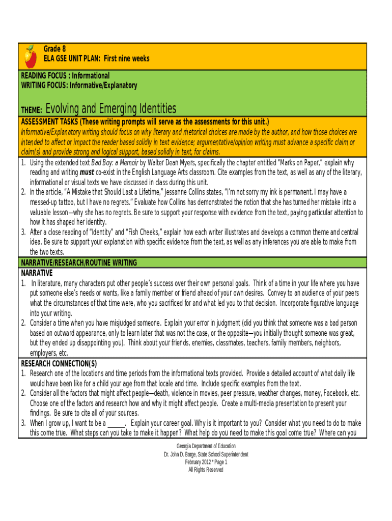 Grades 6-8 Planning Template Doc Template | pdfFiller
