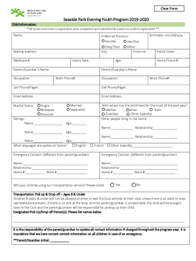 Fillable Online Youth Participant Health and Medical History 2023 Form ...