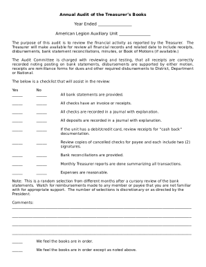 Appendix E Annual Audit of the Treasurer's Book Template Doc Template ...