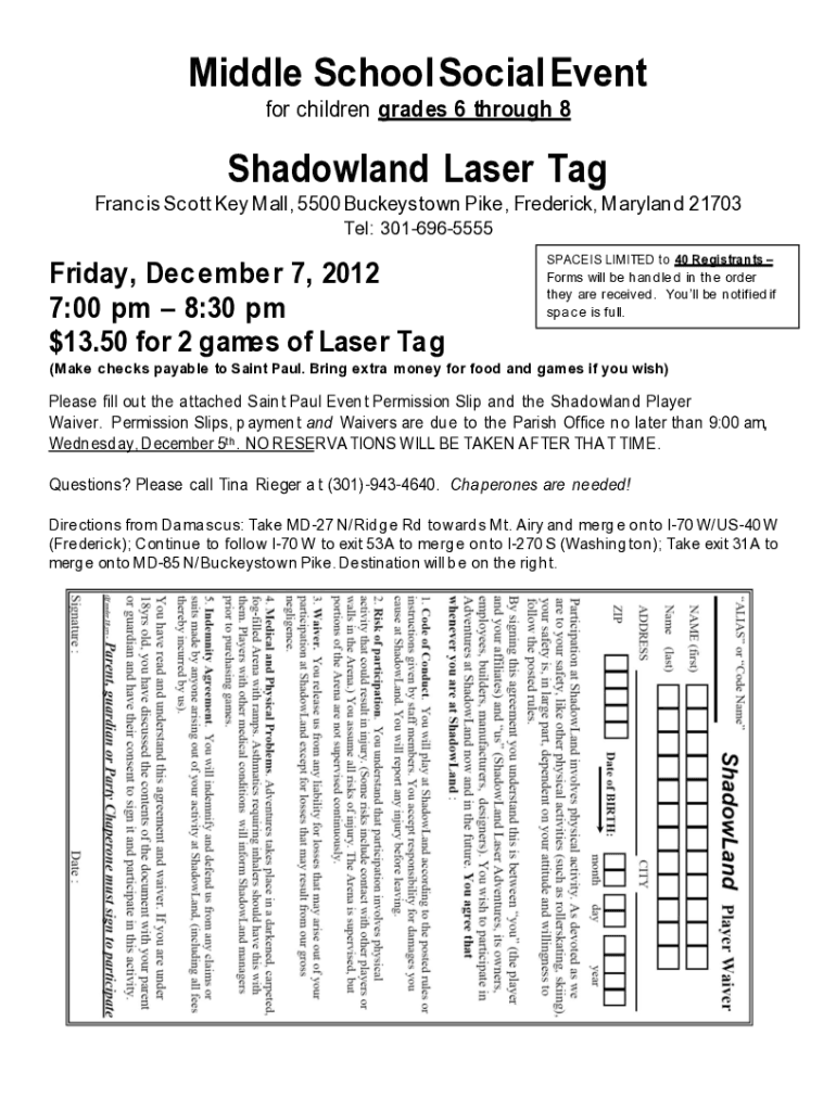 Fillable Online Laser Tag - Shadowland AdventuresMaryland & Virginia ...