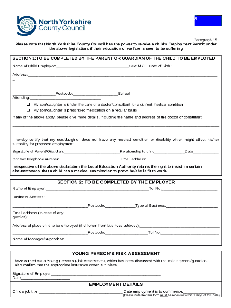 Child employment licences Doc Template | pdfFiller