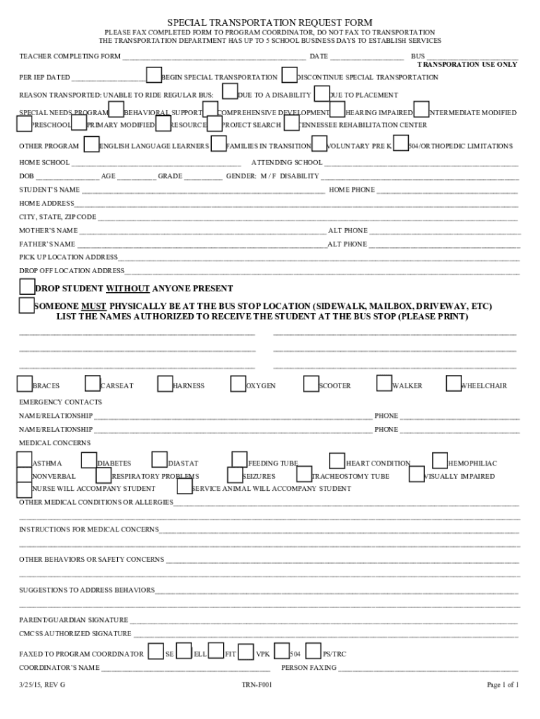 Fillable Online TRN-F001 Special Transportation Request Form G Fax ...