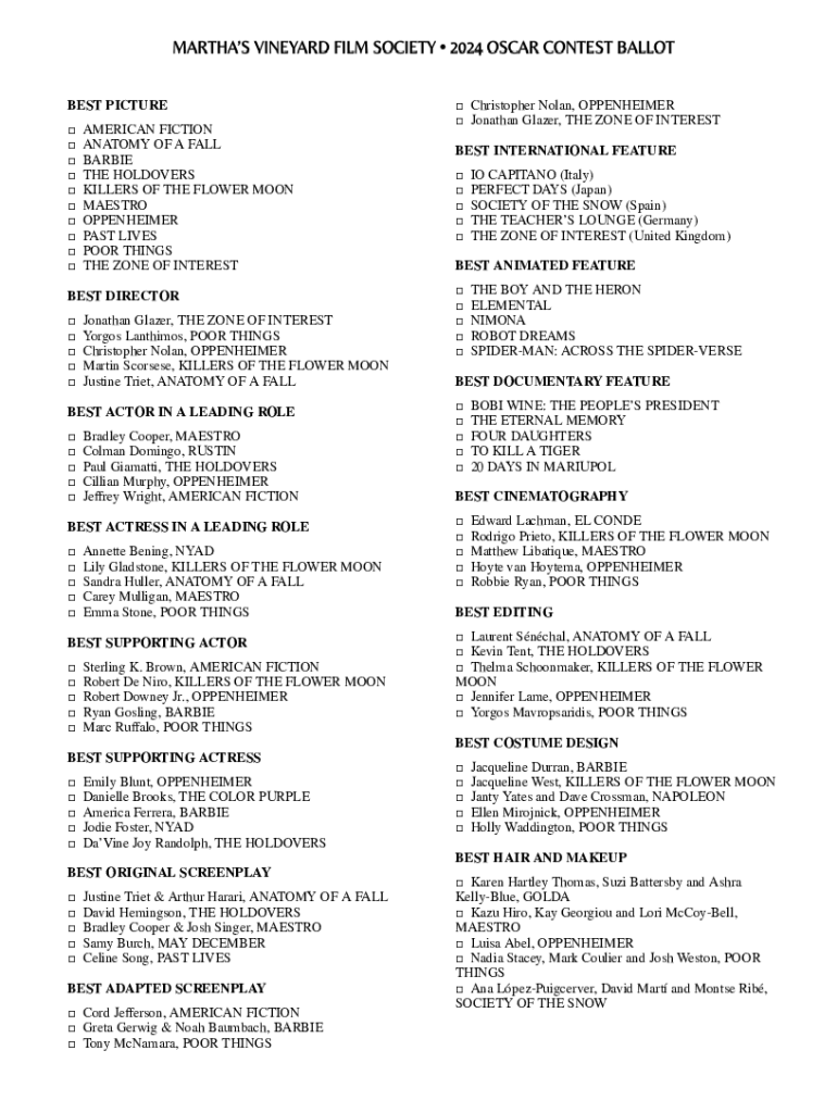 Fillable Online Everything You Need to Know About the 10 Best Picture ... Fax Email Print ...