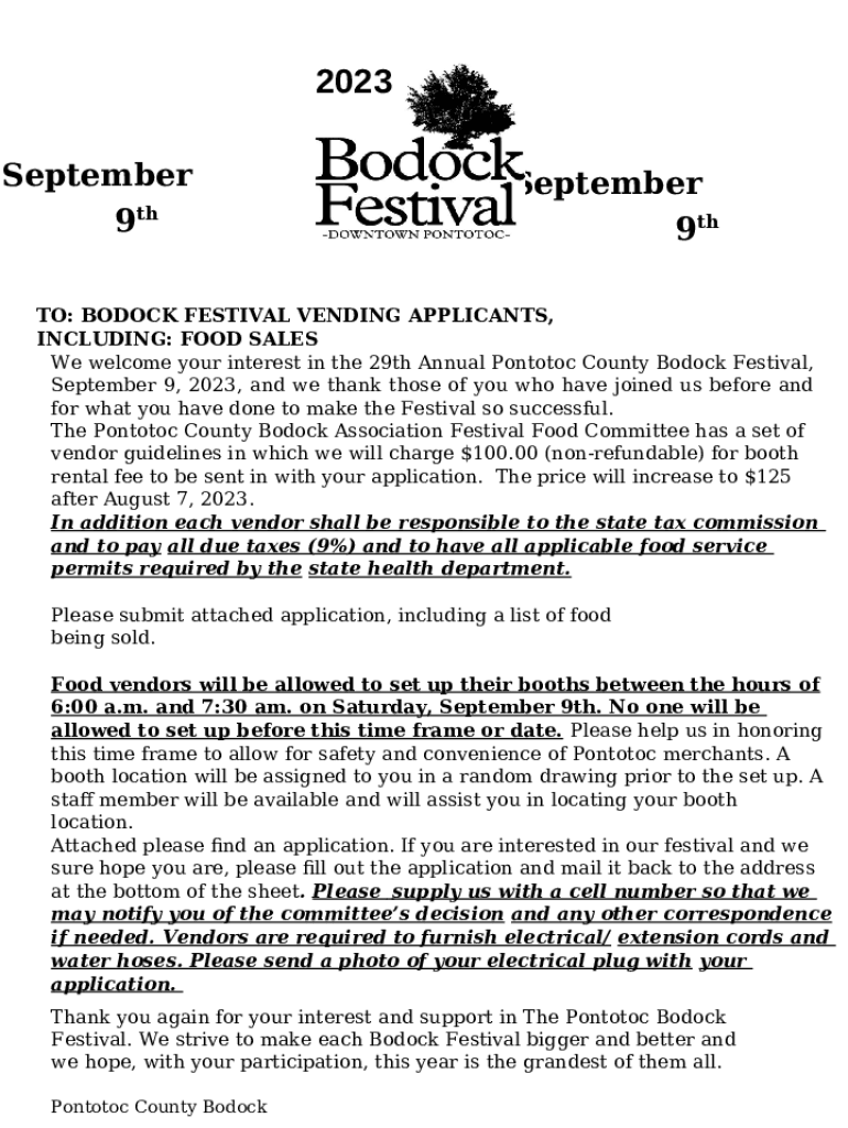 Bodock Festival - Vendor Application Announcement Doc Template | pdfFiller