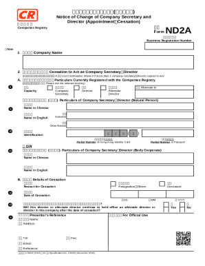 ND2A Change of Company Secretary (Hong Kong ... Doc Template | pdfFiller