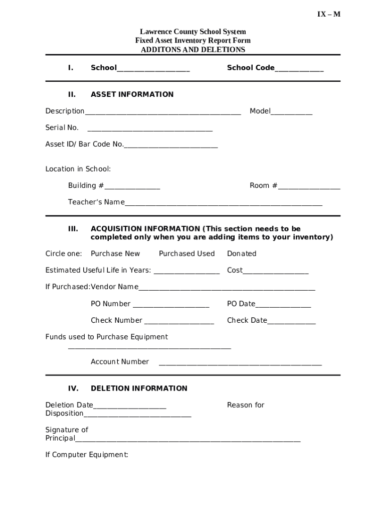 IX-M Fixed Asset Inventory Report . ... Doc Template | pdfFiller