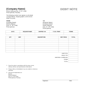 Free Debit Note Templates Excel, PDF Doc Template | pdfFiller