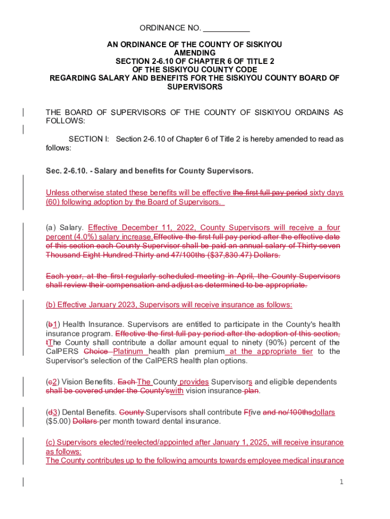 Fillable Online Ordinance Increasing the BOS SalaryBenefits ...