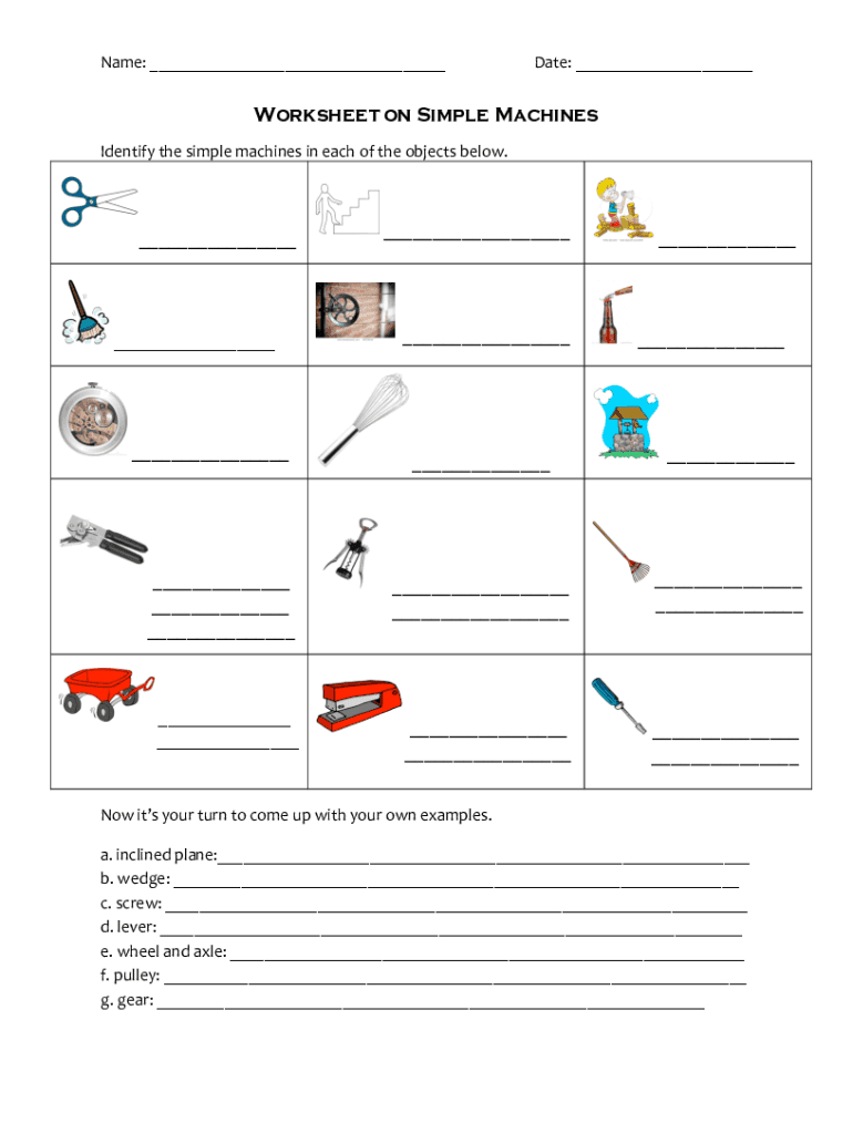 Fillable Online worksheet on simple machines.doc Fax Email Print - pdfFiller
