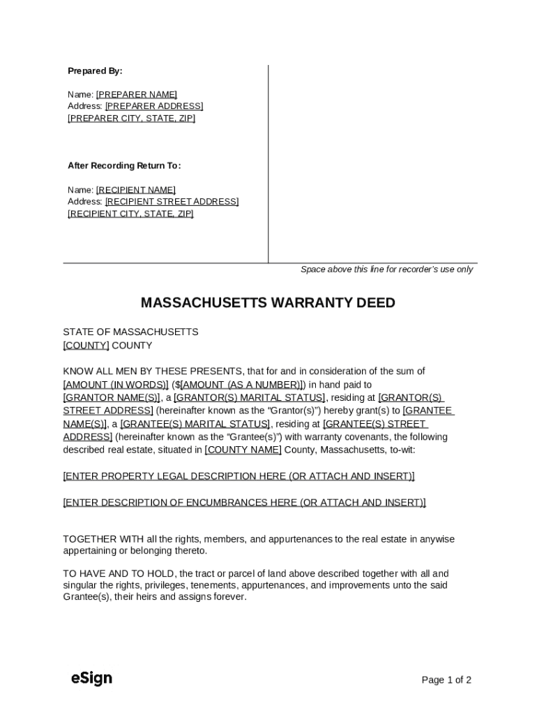Free Massachusetts Deed s Doc Template | pdfFiller