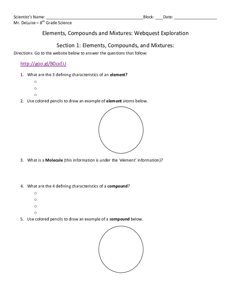 Fillable Online The difference between elements, compounds and mixtures ...