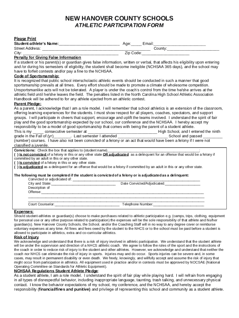 Ashley HIGH SCHOOL ATHLETIC PARTICIPATION Doc Template | pdfFiller