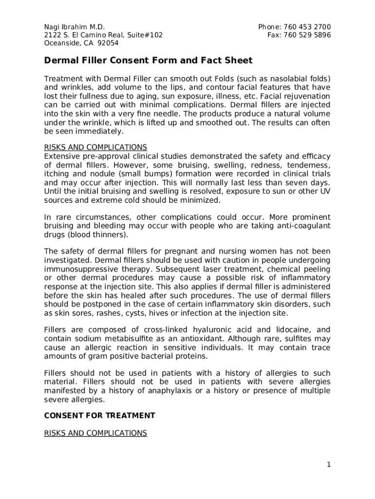 CONSENT FOR TREATMENT-DERMAL FILLERS Doc Template | pdfFiller