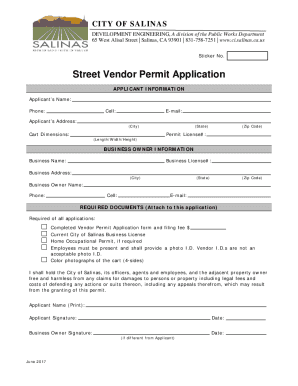 Fillable Online Street Vendor Permit Application Fax Email Print ...