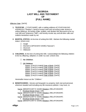 Free Georgia Last Will & Testament Template (PDF + Word) Doc Template ...