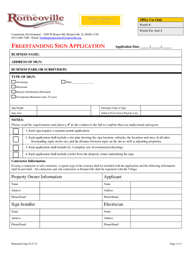 Fillable Online Freestanding Sign Application Fax Email Print - pdfFiller