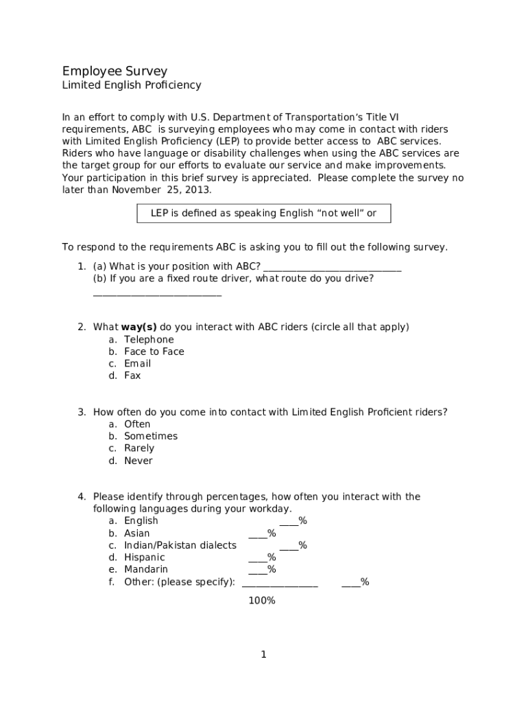 Employee Survey Sample Doc Template | pdfFiller