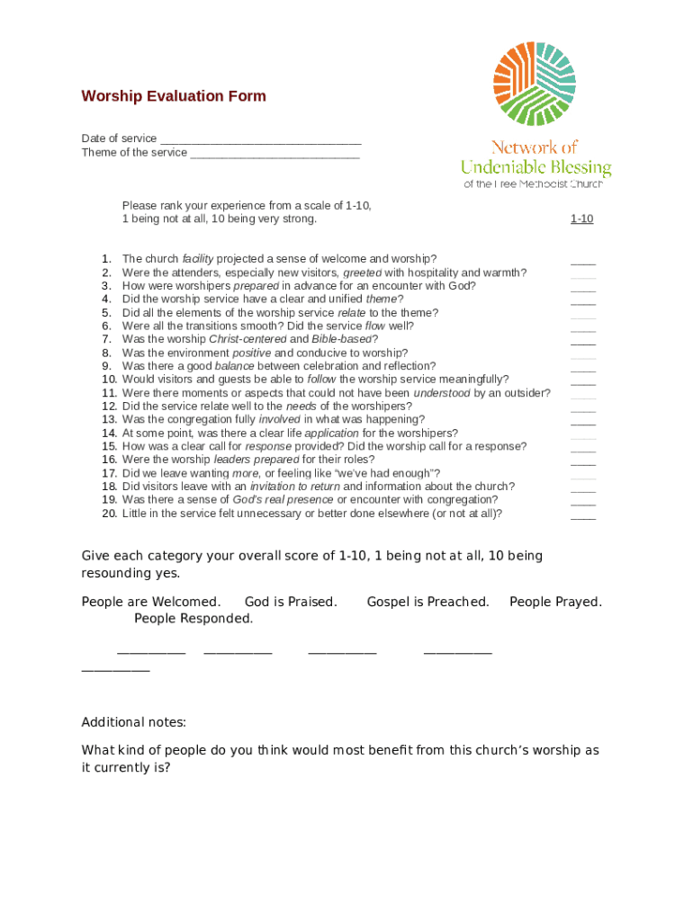 Worship Evaluation Doc Template | pdfFiller